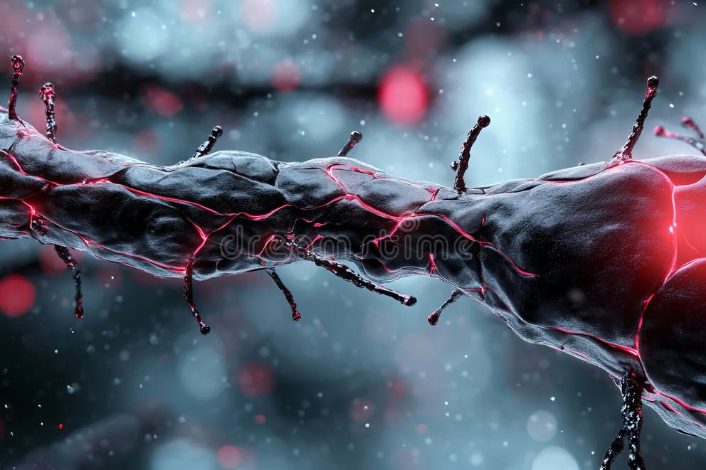 A Close Up of a Red and Black Neuron Stock Illustration - Illustration ...