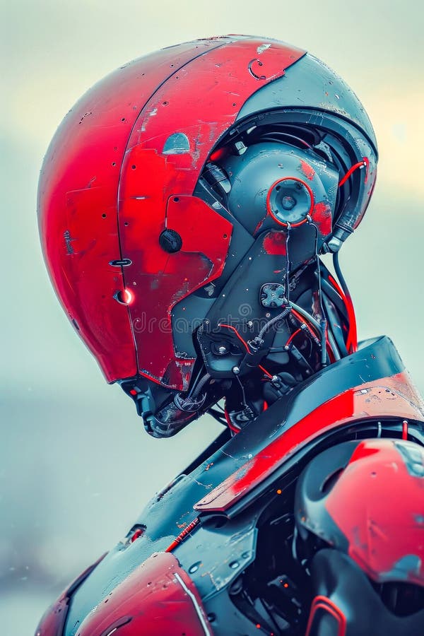 Close Up of Red and Black Robot with One Red Eye Open. Generative AI ...