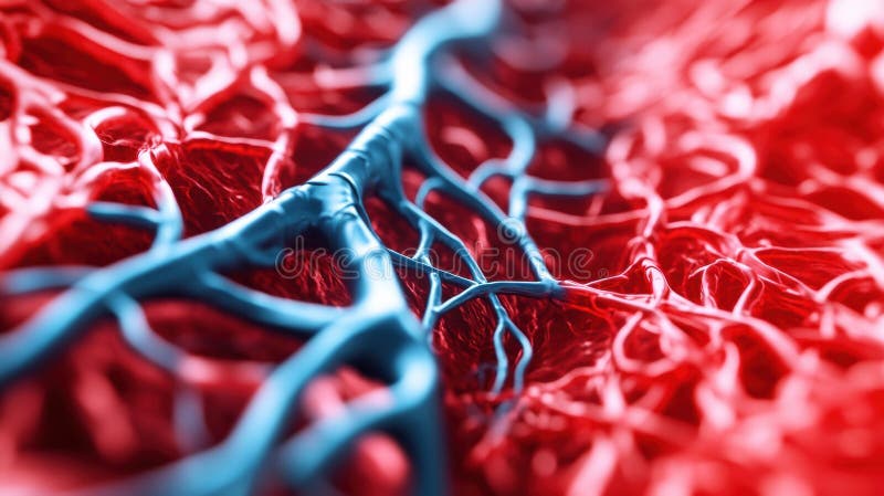 A Close Up of a Red and Blue Blood Vessel, AI Stock Image - Image of ...