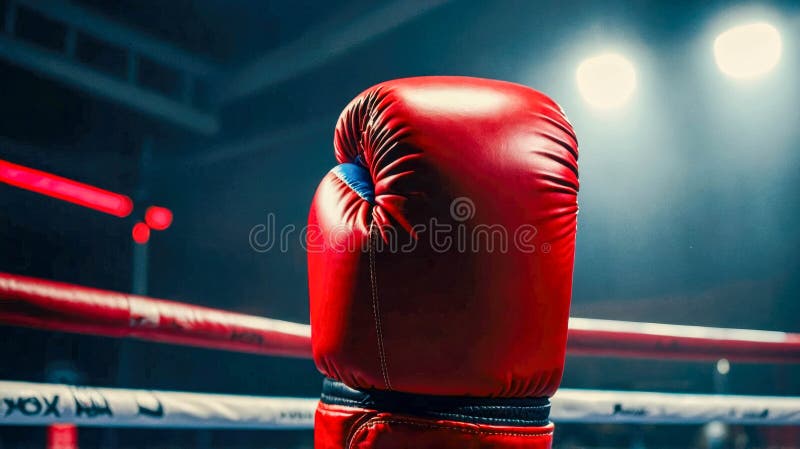 Close-up of Red and Blue Boxing Gloves in the Ring Under Bright Lights ...