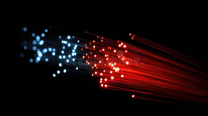 Fiber Optics Red and Blue. Data Transmission in Telecommunication Stock ...