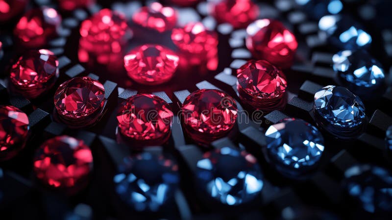 Close-up of Red and Blue Gemstones on Black Surface, Featuring ...