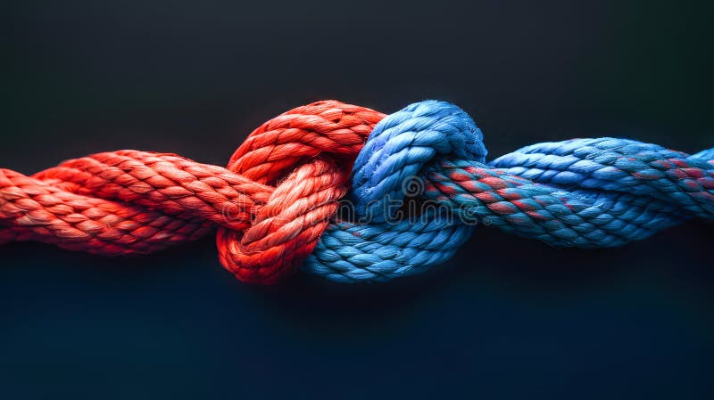 A Close-up of a Red and Blue Rope Tied in a Knot, Symbolizing Unity and ...