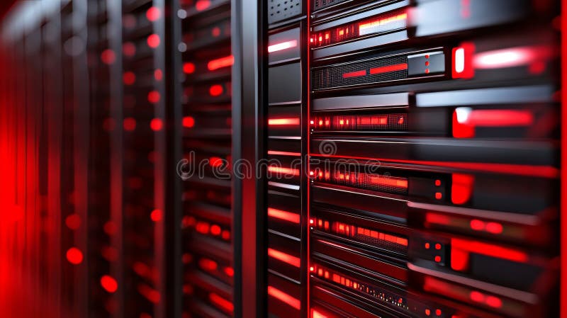 A Close-up of Red Bokeh Lights in a Data Center Filled with ...