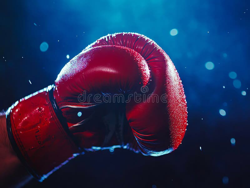 A Close Up of a Red Boxing Glove on a Blue Background Stock Image ...
