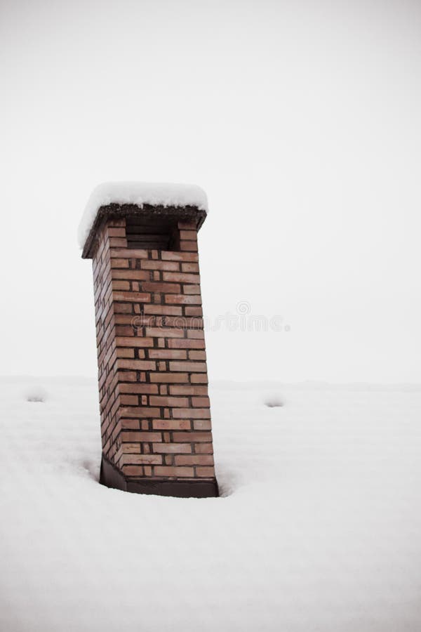 Close Up on Red Bricked Chimney on Snowy Rooftop Stock Photo - Image of ...