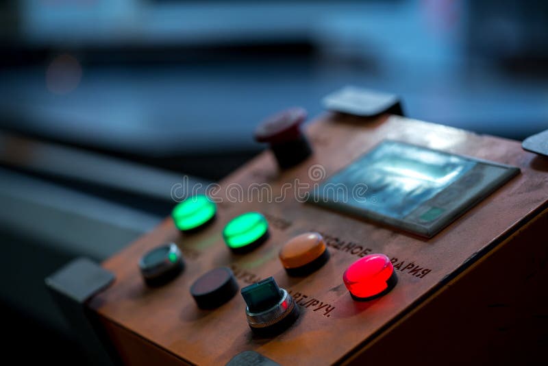 Close-up of Red Button Lit on Control Panel Stock Photo - Image of ...