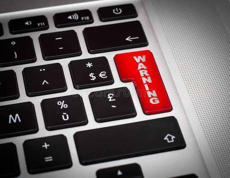 Red Button with Warning Word on the Keyboard Close-up. Stock Image ...