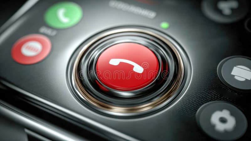 Close-up of a Red Call End Button on a Glossy Control Panel with ...