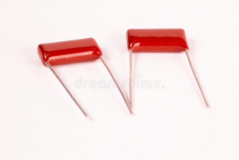 Close-up Red Capacitors Lie on a White Table Stock Image - Image of ...