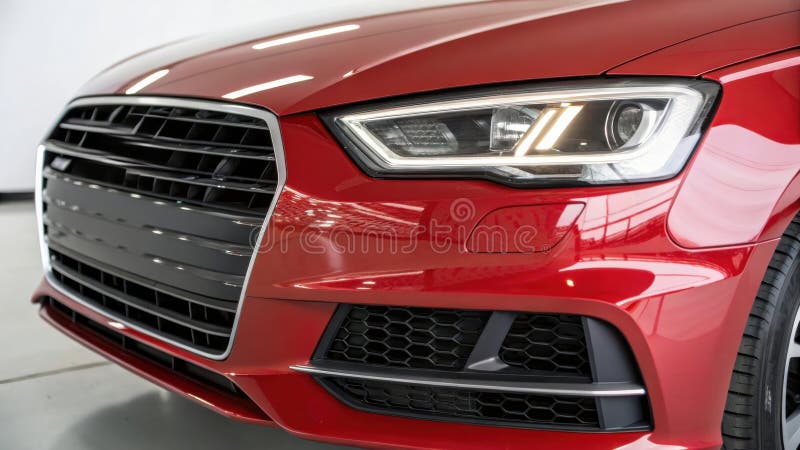 Close-up of Red Car Front with Headlights and Grill Stock Image - Image ...