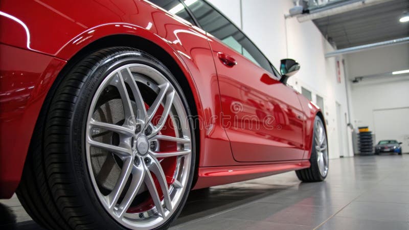 Close-up of Red Car Wheel in Showroom Stock Image - Image of fresh ...