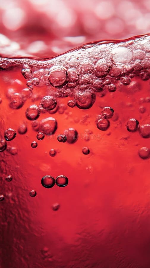 Close-up of Red Carbonated Liquid with Bubbles, Abstract Background ...