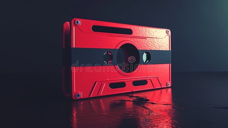 A Close Up of a Red Cassette Player on a Table Stock Illustration ...