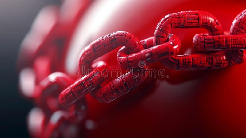 Close-up View of a Futuristic Red Chain with Digital Patterns Stock ...