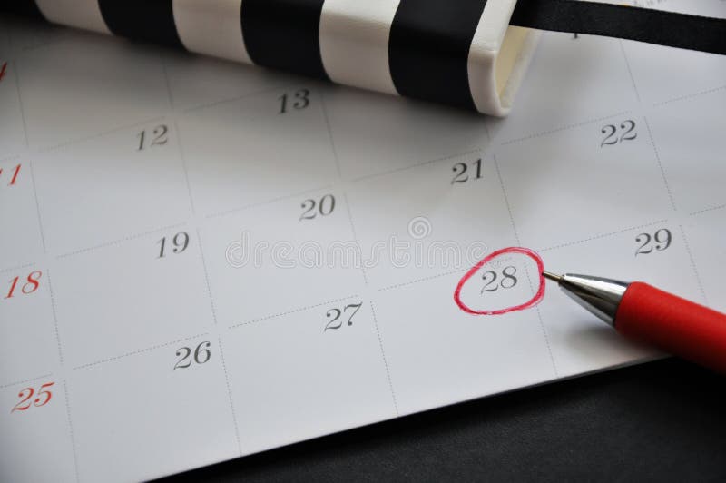 Red Circle Marked with Pen on a Calendar Sheet Stock Image - Image of ...