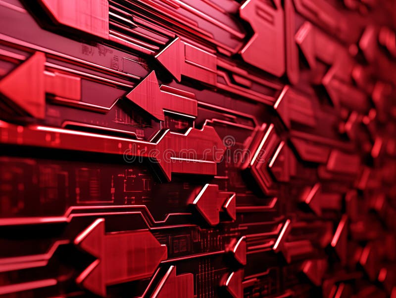 A Close Up of a Red Circuit Board with Arrows on it Stock Image - Image ...