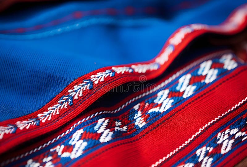 Close-Up of Red Fabric with Andean Patterns Stock Illustration ...