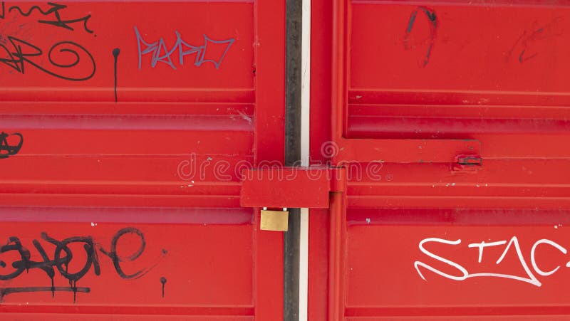 Close-up of a Red Container Closed with a Padlock Stock Photo - Image ...