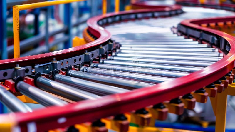 Close-Up of Red Conveyor Belt System in Operation Stock Illustration ...