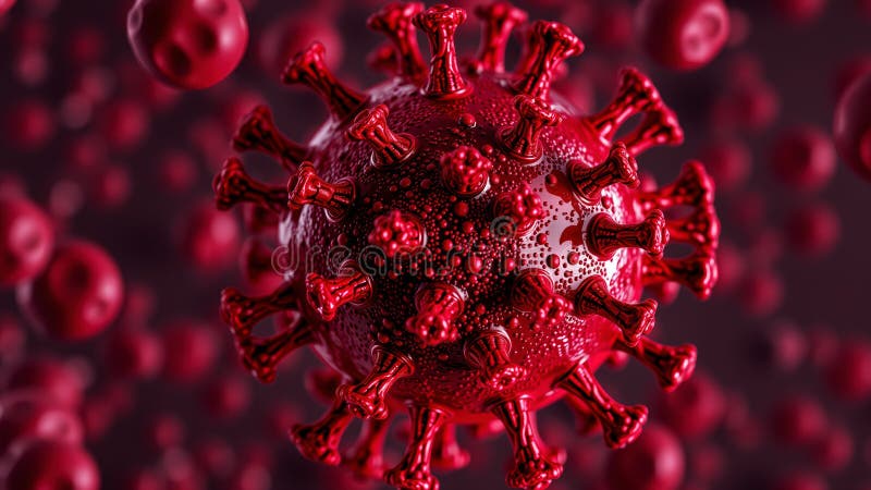 Close-up of Red Coronavirus Structure Showing Spike Proteins in ...