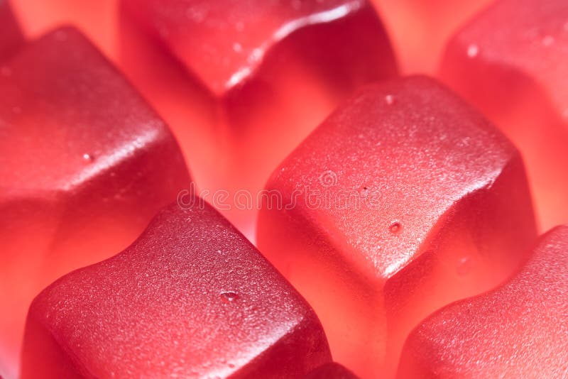 Close Up on Red Cube Shaped Jelly Candy Stock Photo - Image of food ...