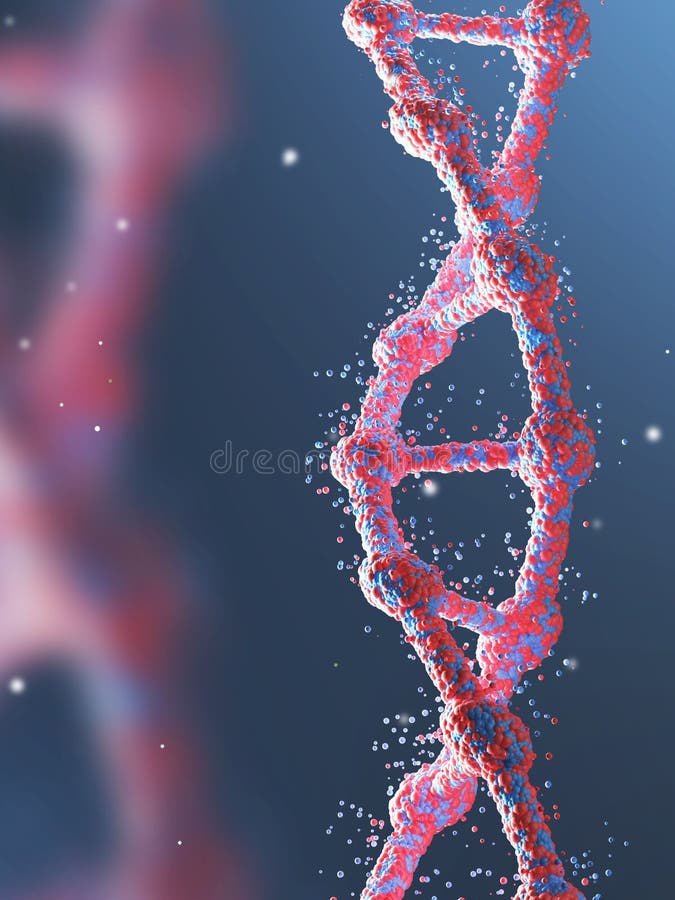 Close Up of Red DNA Chain Against Blue Background Stock Illustration ...