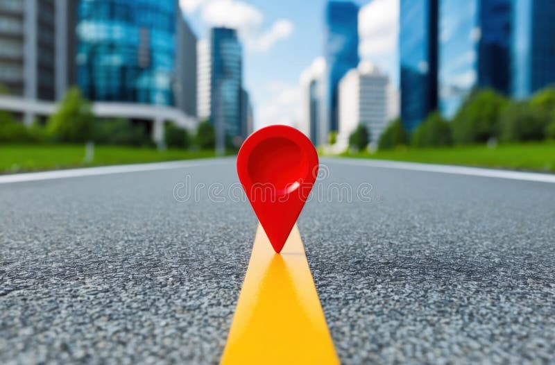 Close-up of a Red Dot Mark on a Modern Road Leading To a Dynamic and ...