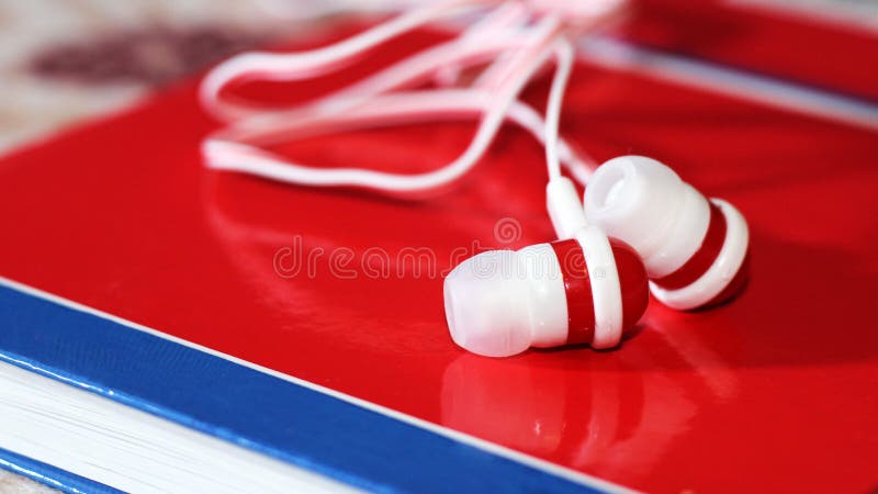 Close Up on Red Earbuds, a Trendy Device for the Player Stock Image ...
