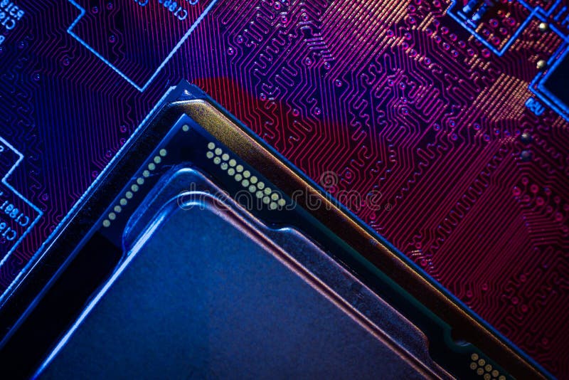 Close-up of a Red Electronic Printed Circuit Board PCB with ...