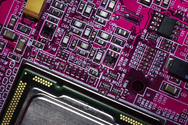 Close-up of a Red Electronic Printed Circuit Board PCB with ...