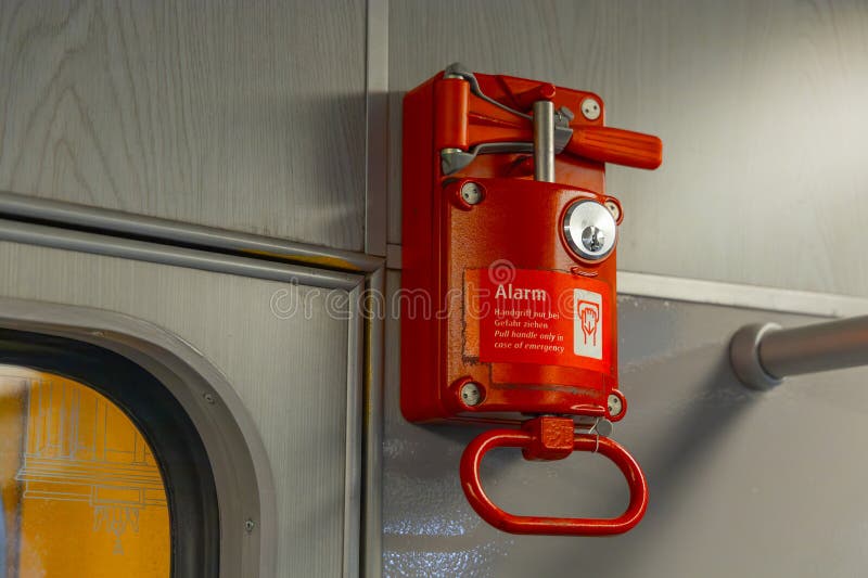 Close-up of a Red Emergency Alarm Handle Inside a Subway Berlin. Stock ...