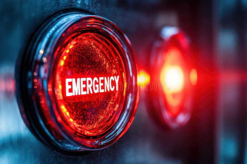 Close-up of Red Emergency Button with Glowing Light Signaling Alert on ...