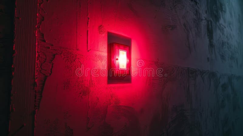 Close Up of a Red Emergency Exit Alarm with Bright Light and Warning ...