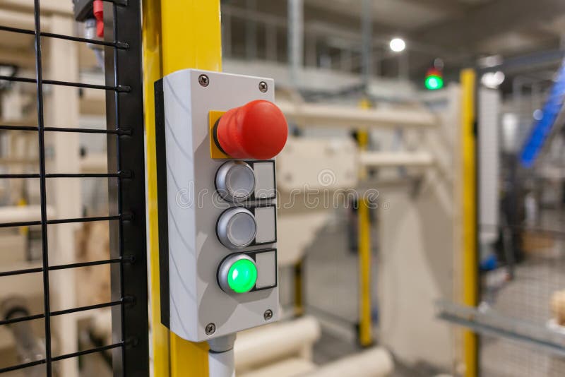Close-Up of a Red Emergency Stop Button on Industrial Machinery Stock ...