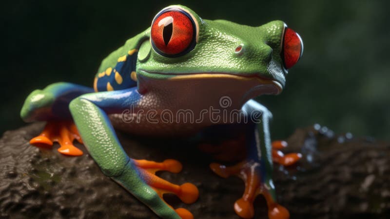 Close Up of a Red Eyed Tree Frog. Generative AI Stock Illustration ...