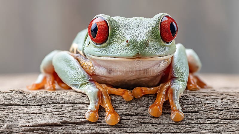 Close Up Red Eyed Tree Frog on Wood Stock Illustration - Illustration ...