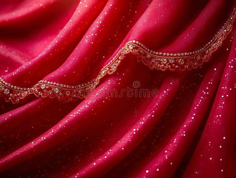 A Close Up of a Red Fabric with a Gold Trim Stock Image - Image of ...