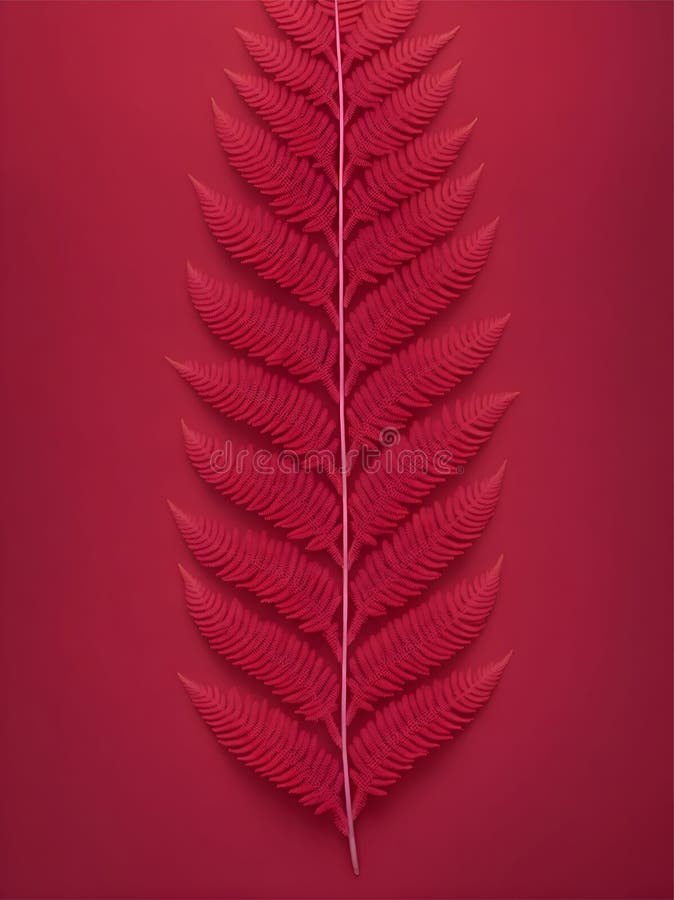 Close-up of a Red Fern Leaf on a Red Background Stock Illustration ...