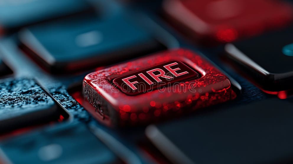 A Close Up of a Red Fire Button on a Computer Keyboard Stock Image ...