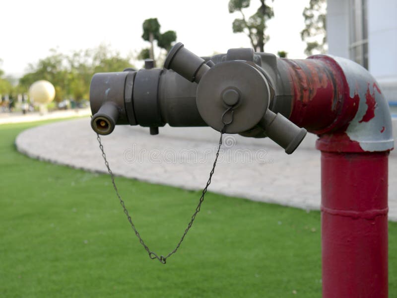 Close-up Red Fire Hydrant Spigot for Connecting the Fire Hose in the ...