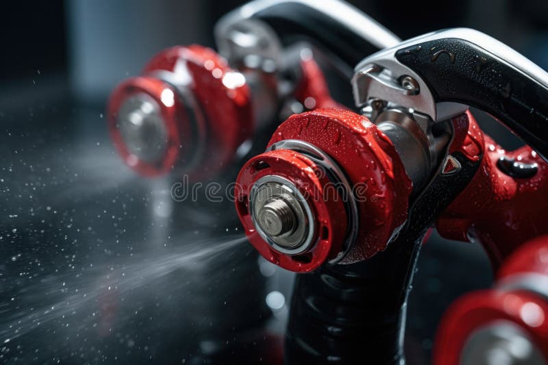 A Close Up of a Red Fire Hydrant Spraying Water. Suitable for Emergency ...