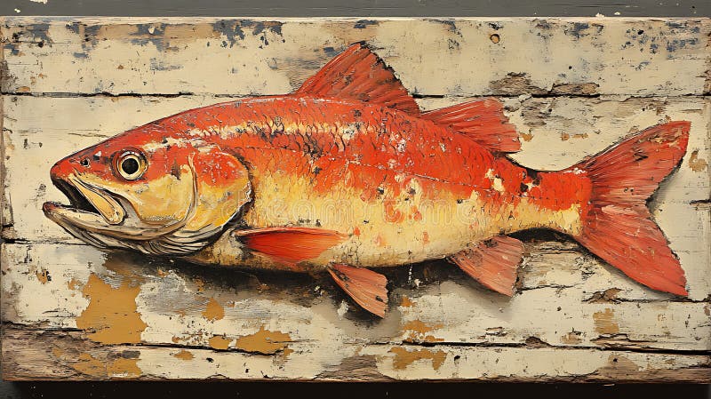 A Close-up of a Red Fish Painted on a Wooden Panel Stock Illustration ...
