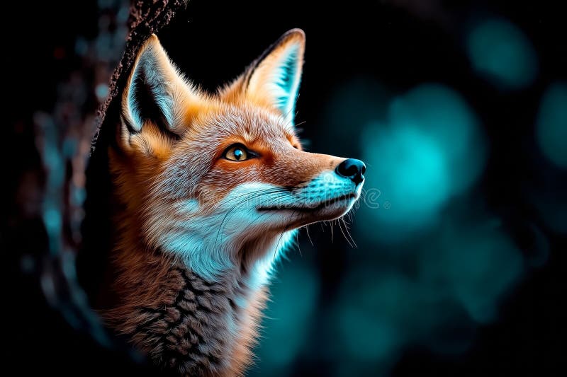 Close Up Red Fox Peeking Out Behind Tree Stock Photos - Free & Royalty ...