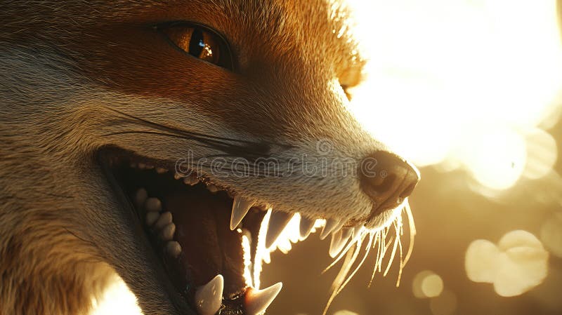 Close-up of a Red Fox Snarling in Sunlight Stock Illustration ...