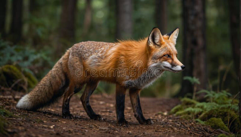 Close-up of a Red Fox Standing on a Forest Path Stock Illustration ...