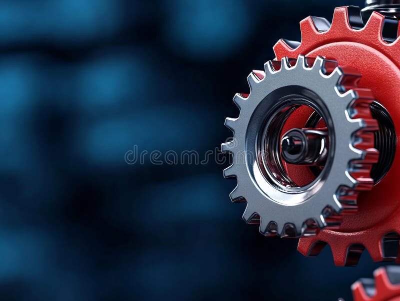 A Close Up of a Red Gear Wheel on a Blue Background Stock Photo - Image ...