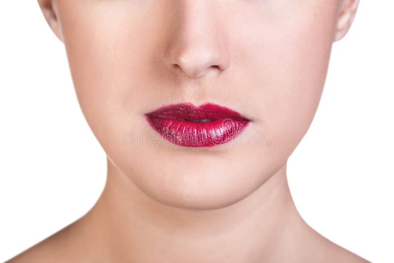Close-up of Red Glossy Female Lips Stock Photo - Image of lipstick ...