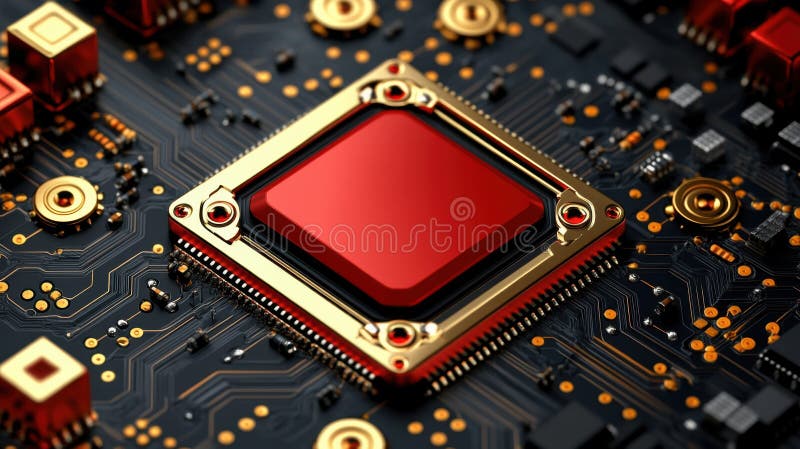 Red and Gold CPU on Motherboard Stock Illustration - Illustration of ...