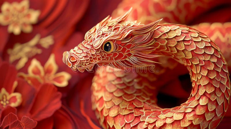Close-up of a Red and Gold Dragon S Head and Neck Stock Illustration ...